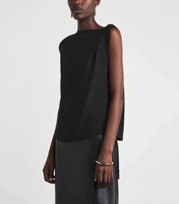 Vince Sleeveless Draped Shoulder Crepe Top