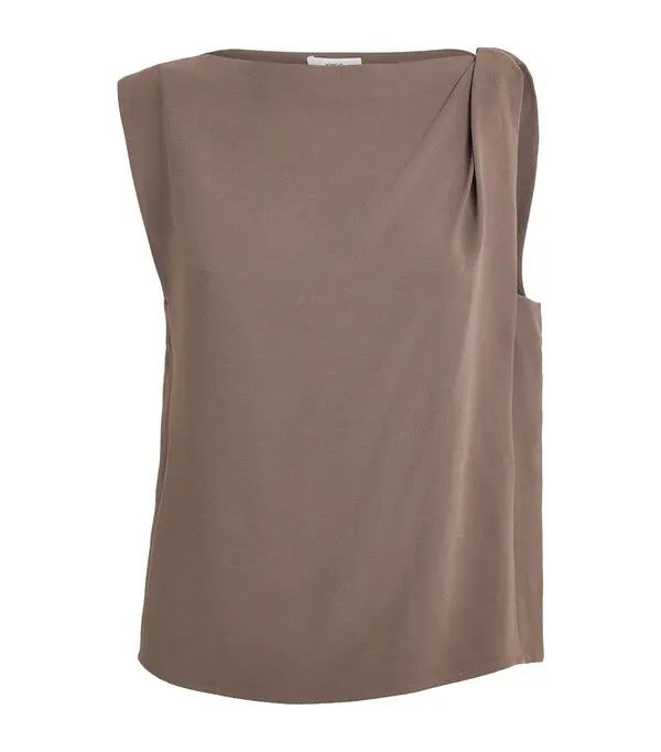 Vince Sleeveless Draped Crepe Top - Beige