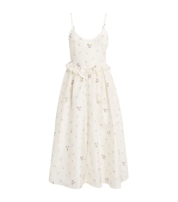 Alessandra Rich Silk Floral Midi Dress