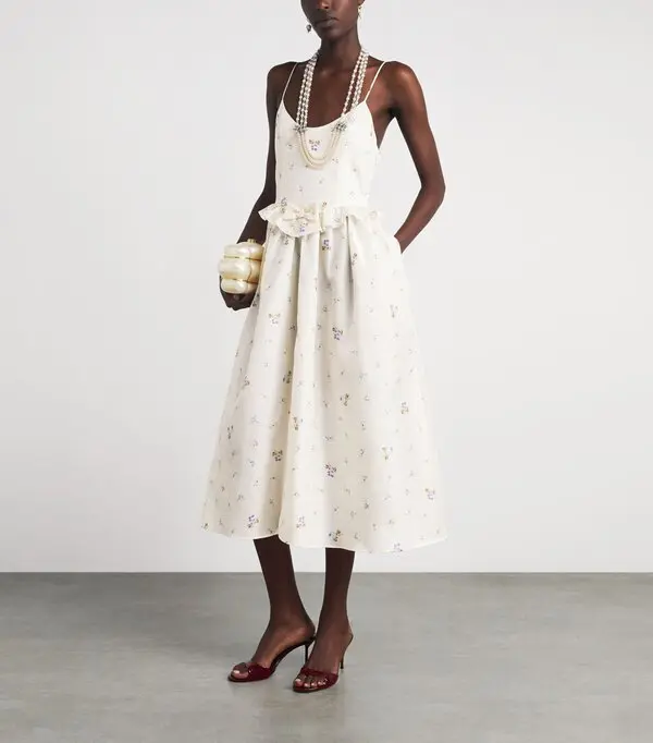 Alessandra Rich Silk Floral Midi Dress