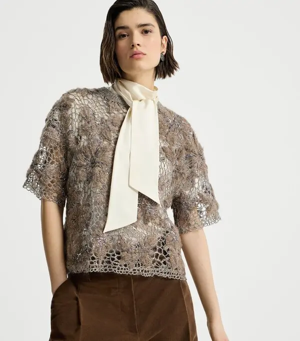 Brunello Cucinelli Mohair-blend Whispering Bloom T-shirt - Beige