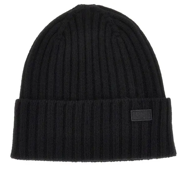 Max Mara Ribbed Virgin Wool Beanie Hat With Logo Patch