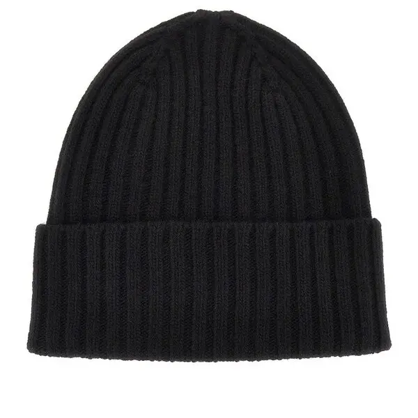 Max Mara Ribbed Virgin Wool Beanie Hat With Logo Patch