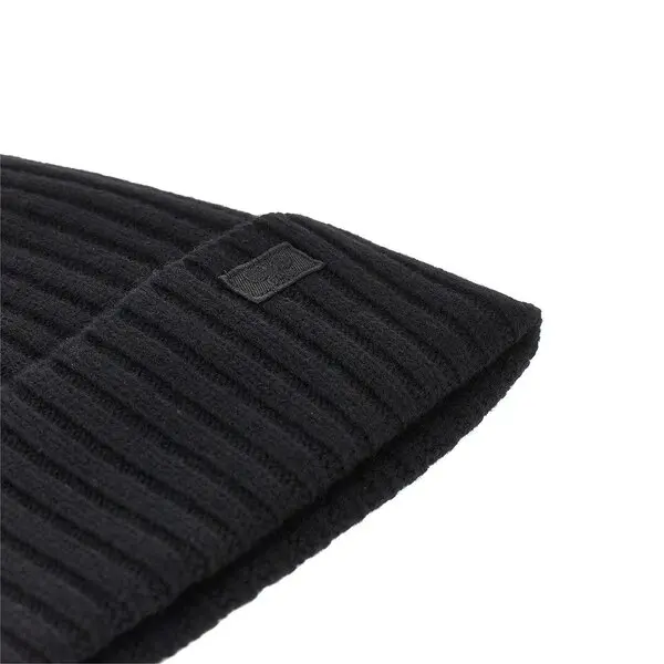 Max Mara Ribbed Virgin Wool Beanie Hat With Logo Patch