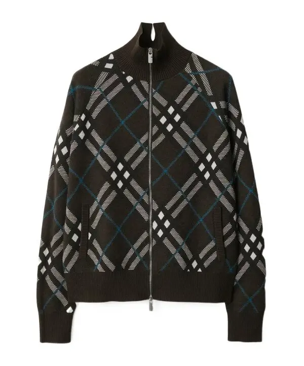 Burberry Check Zip-up Cardigan - Comfortable Brown