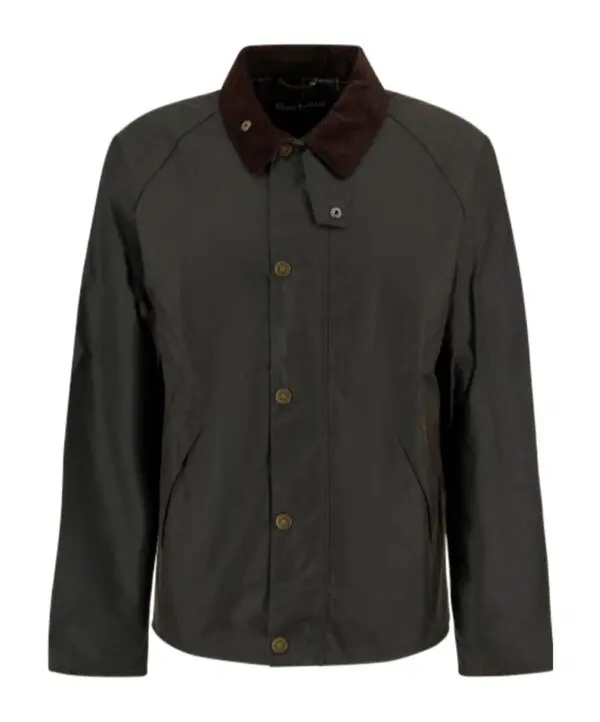 Barbour Zip Up Jacket With Studded Front And Rope Collar