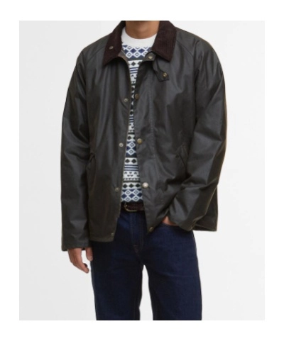 Barbour Zip Up Jacket With Studded Front And Rope Collar