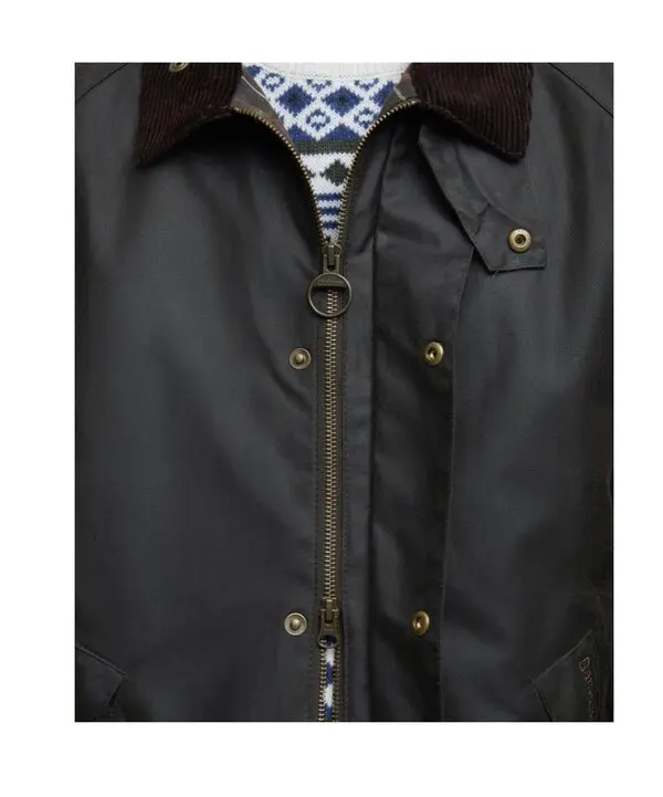 Barbour Zip Up Jacket With Studded Front And Rope Collar