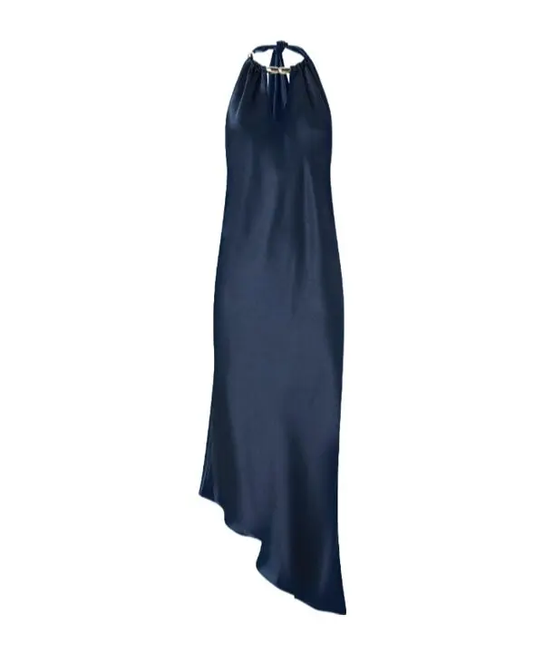 Pinko Open Back Long Dress With Asymmetrical Hem