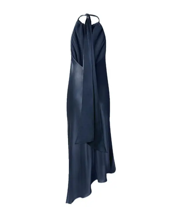 Pinko Open Back Long Dress With Asymmetrical Hem