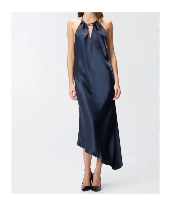 Pinko Open Back Long Dress With Asymmetrical Hem