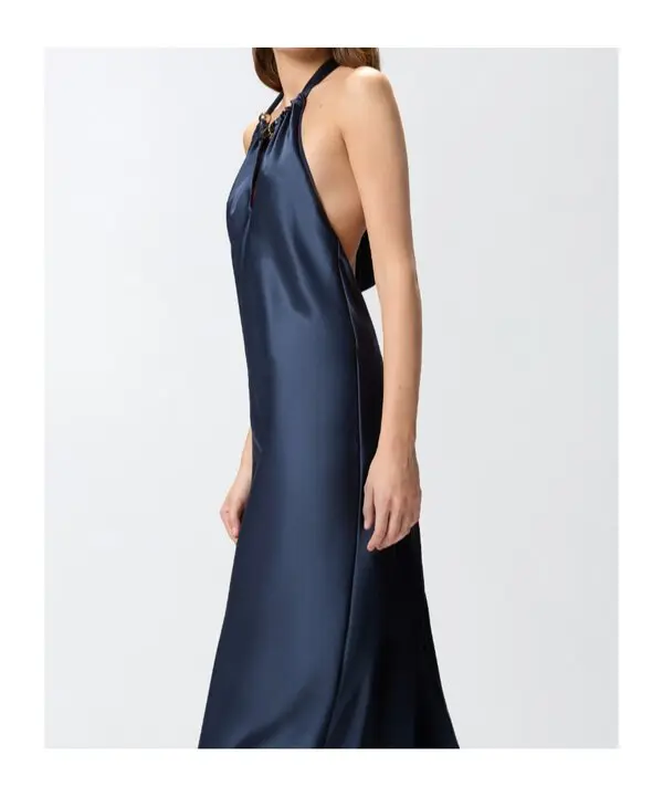 Pinko Open Back Long Dress With Asymmetrical Hem