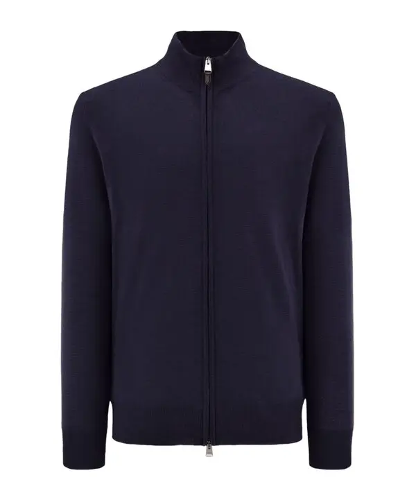 Canali Zip-up Mock Neck Knitted Sweater