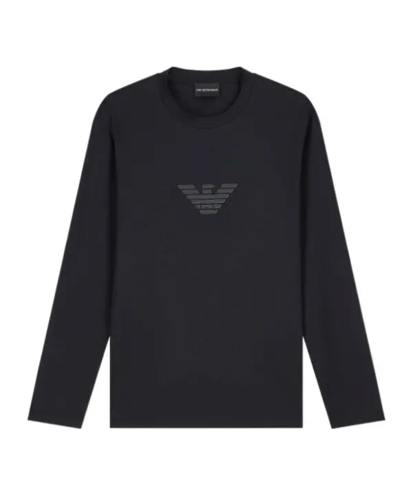 Emporio Armani Slim-fit Pima Jersey Jumper With Printed Logo - Black