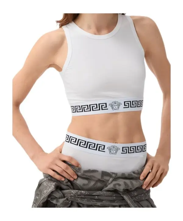 Versace Cotton Jersey Crop Top With Medusa Motif