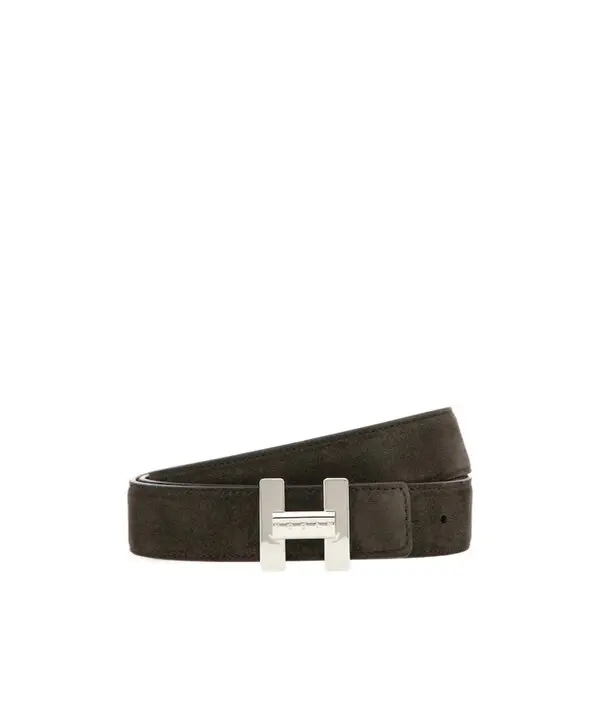 Hogan Reversible Suede And Leather Belt With H Twist-lock Closure