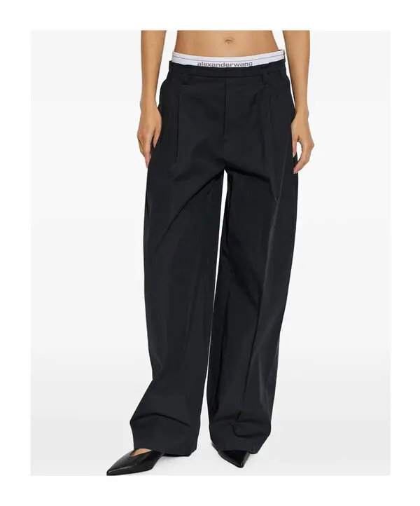 Alexander Wang Logo-waistband Pleated Trousers - Black