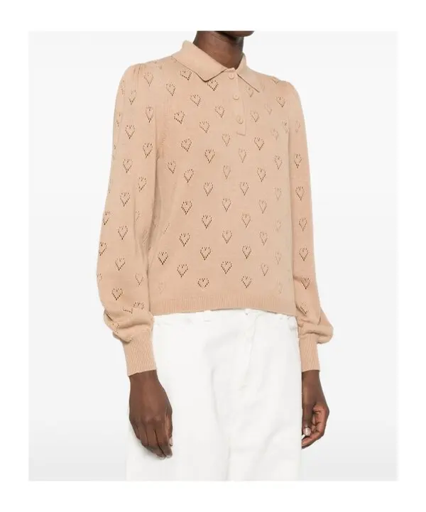 TWINSET Pointelle-knit Buttoned Polo Shirt With Heart Cut-outs