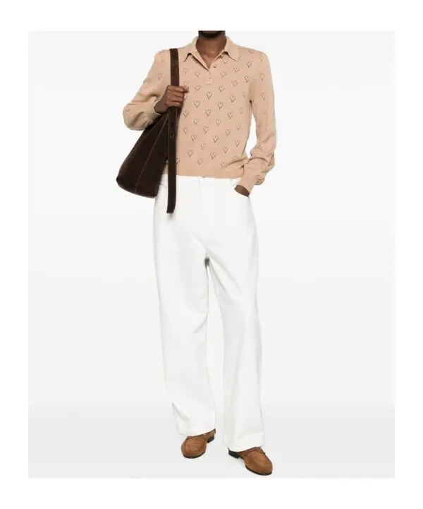 TWINSET Pointelle-knit Buttoned Polo Shirt With Heart Cut-outs