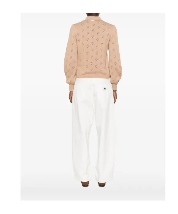 TWINSET Pointelle-knit Buttoned Polo Shirt With Heart Cut-outs