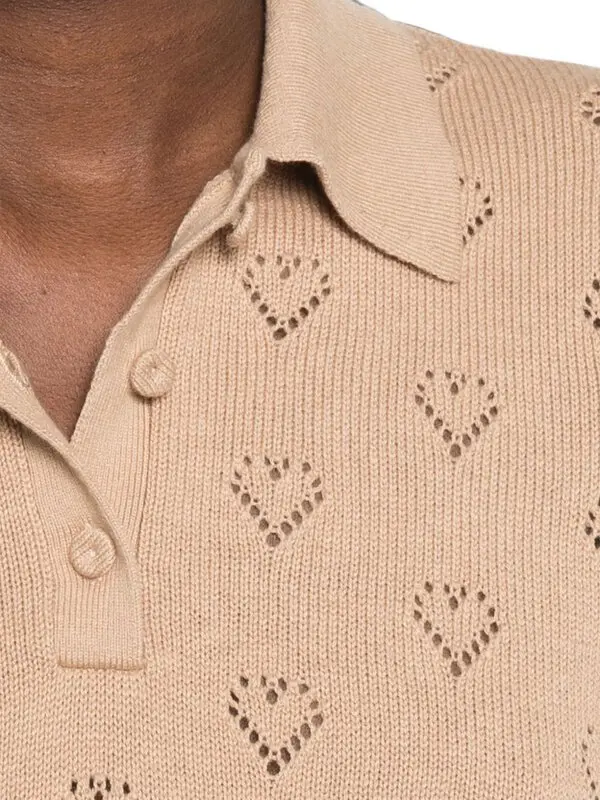 TWINSET Pointelle-knit Buttoned Polo Shirt With Heart Cut-outs