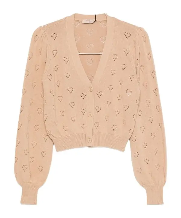 TWINSET Heart Patterned Knit Cardigan - Nude