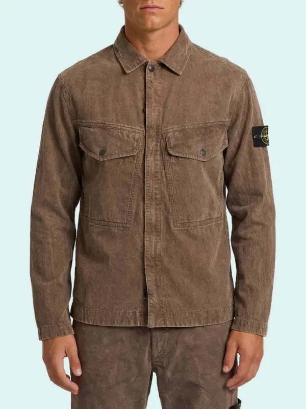 Stone Island Long Sleeve Shirt Jacket With Concealed Closure And Flap Chest Pockets