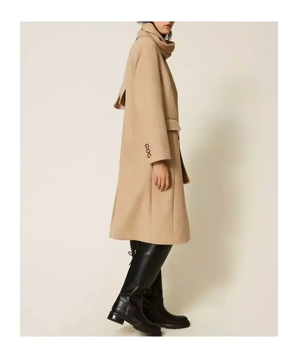 TWINSET Velvet-finish Wool Coat With Detachable Cape