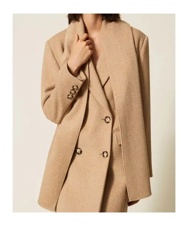 TWINSET Velvet-finish Wool Coat With Detachable Cape