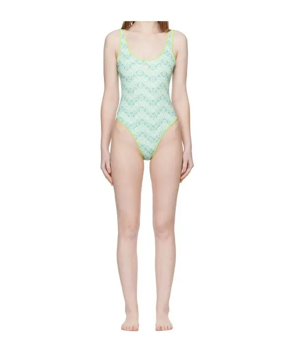 Casablanca Wavy Letter Pattern Swimsuit - Green