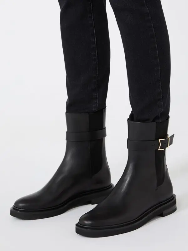 Max Mara Leather Chelsea Boots With Buckle Detail