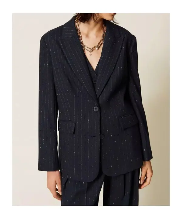 TWINSET Pinstriped Blazer With Metallic Accents