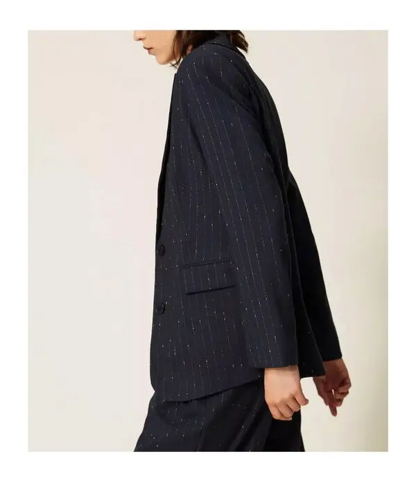 TWINSET Pinstriped Blazer With Metallic Accents