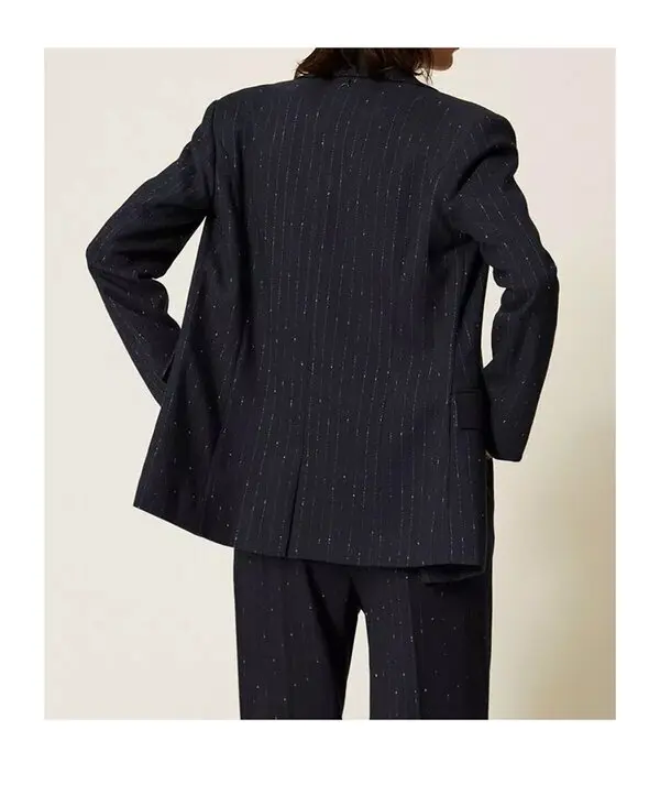 TWINSET Pinstriped Blazer With Metallic Accents