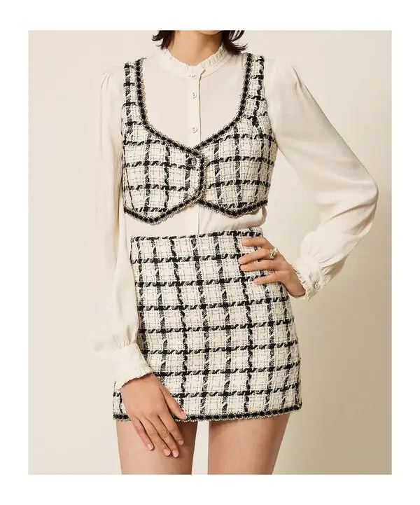 TWINSET Plaid Bouclé Mini Skirt