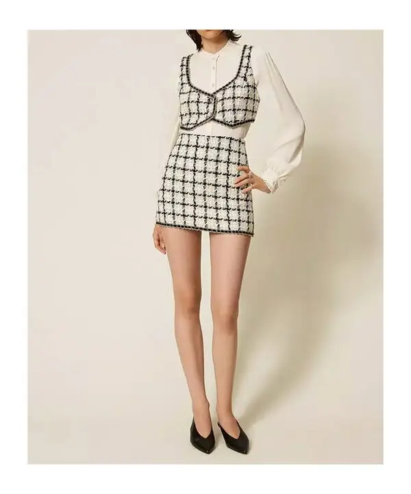 TWINSET Plaid Bouclé Mini Skirt