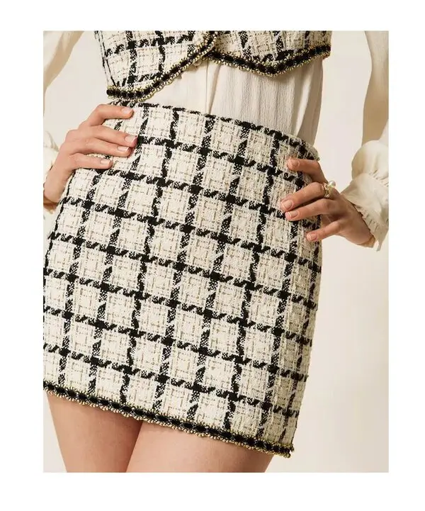 TWINSET Plaid Bouclé Mini Skirt
