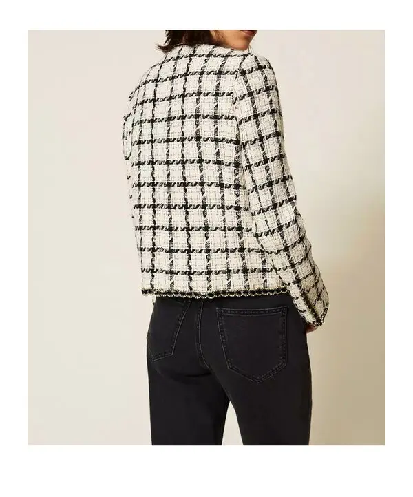 TWINSET Checked Bouclé Jacket With Metallic Trims