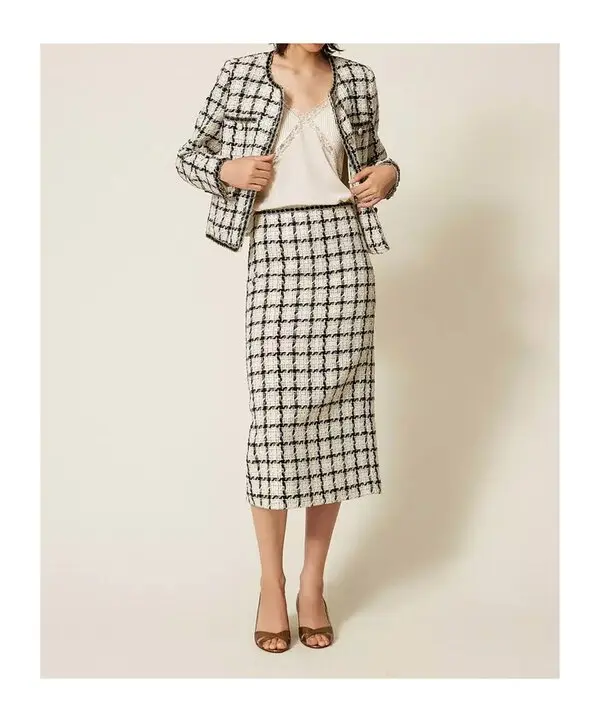 TWINSET Checked Bouclé Jacket With Metallic Trims