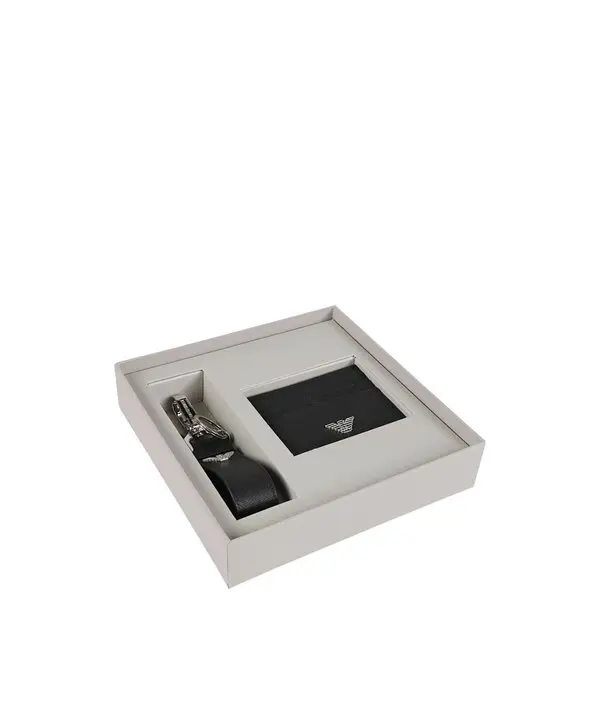 Emporio Armani Logo-plaque Card Holder And Keyring Set - Gray