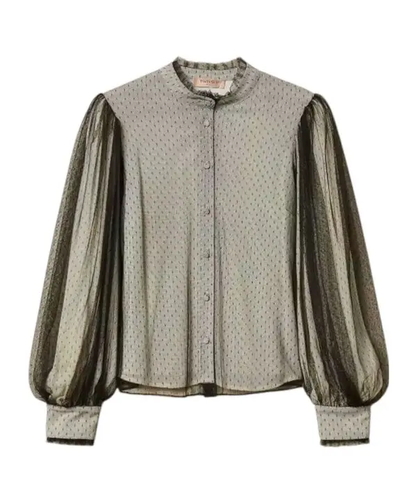 TWINSET Sheer Long Sleeve Ruffled Neck Shirt - Multicolor