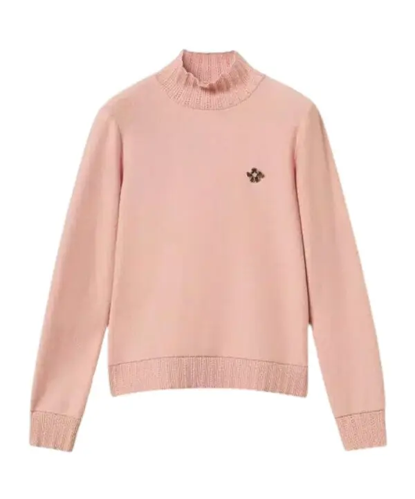 TWINSET High-neck Knit Sweater With Embellished Brooch