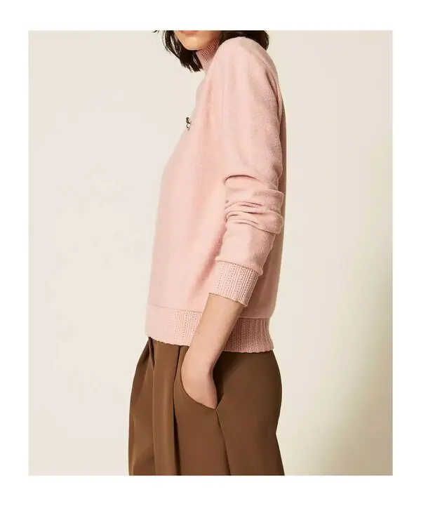 TWINSET High-neck Knit Sweater With Embellished Brooch