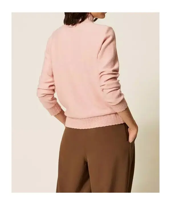 TWINSET High-neck Knit Sweater With Embellished Brooch