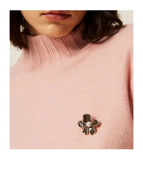 TWINSET High-neck Knit Sweater With Embellished Brooch