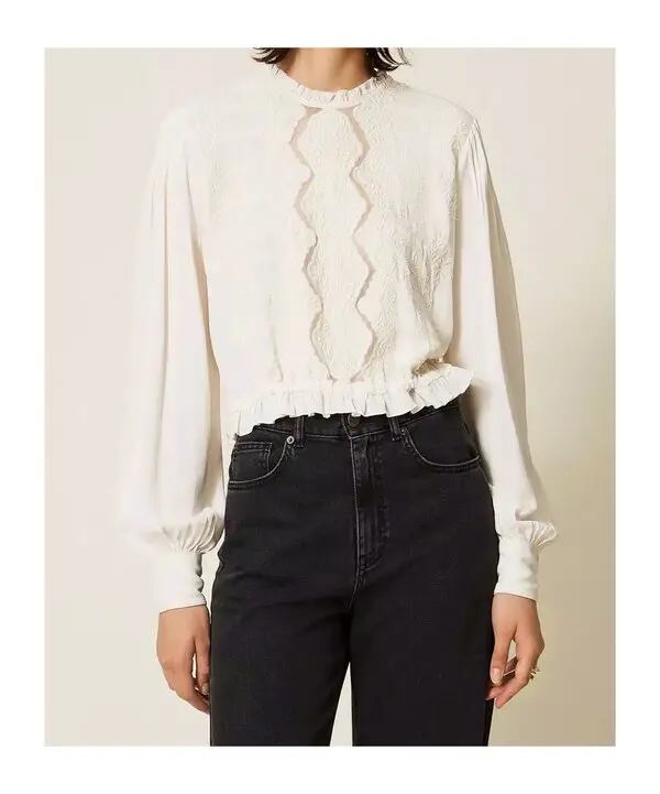 TWINSET Lace Panel Long Sleeve Top