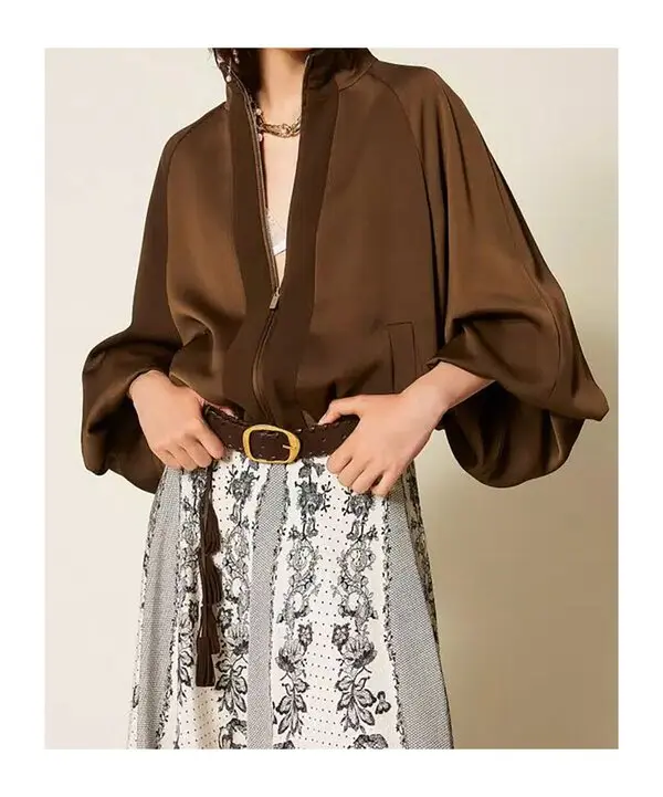 TWINSET Casual Zip-up Jacket With Pleated Cuffs And Elastic Hem