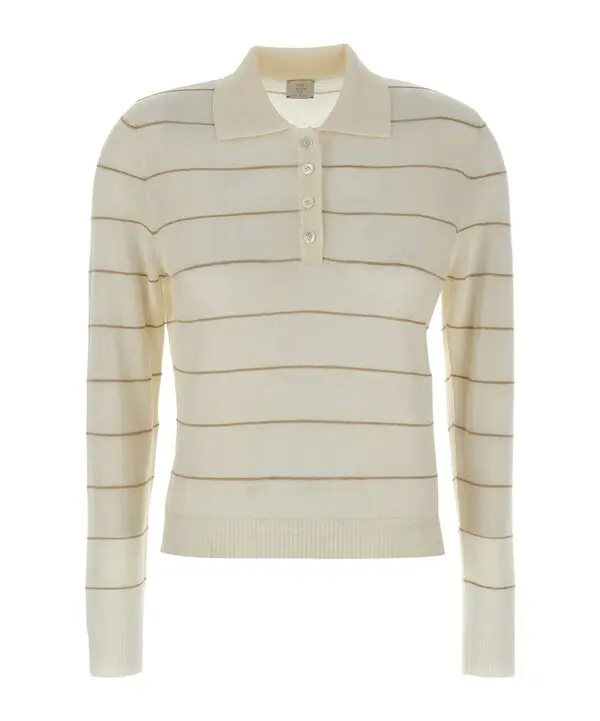 Eleventy Striped Knit Polo With Classic Collar And Ribbed Trim