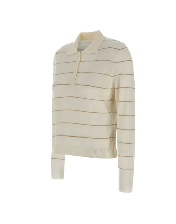 Eleventy Striped Knit Polo With Classic Collar And Ribbed Trim