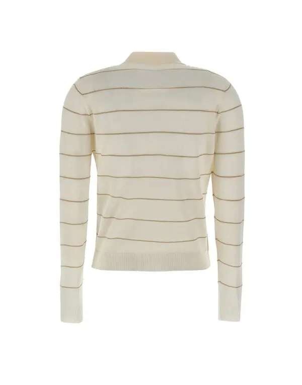 Eleventy Striped Knit Polo With Classic Collar And Ribbed Trim